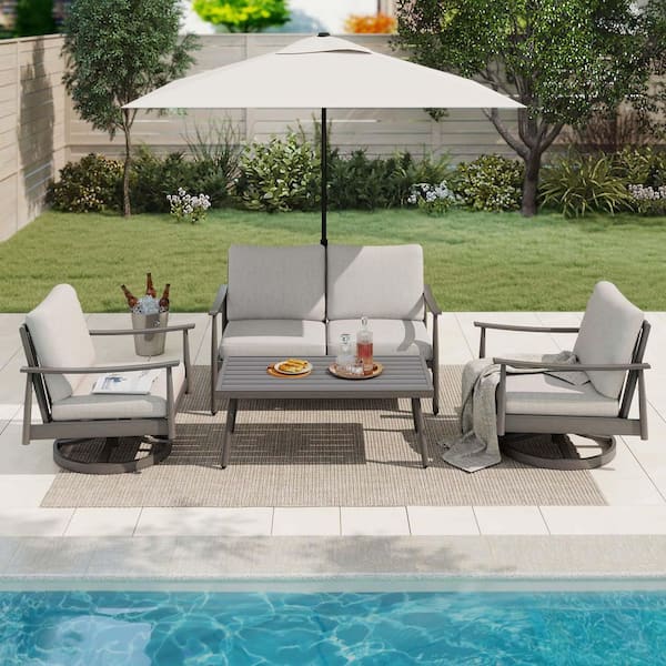 ChillPavilion Sunset Retreat 4-Piece Gray Aluminum Patio Conversation ...