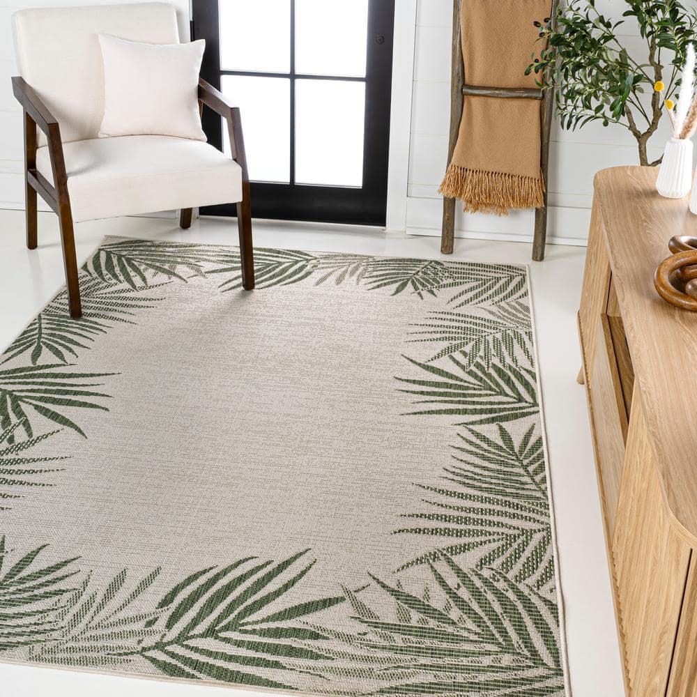 JONATHAN Y Isla Coastal Cottage Palm Frond Border Green/Cream 5 ft. x 8 ...
