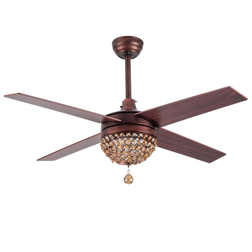 Bella Depot 42 in. Integrated LED Coffee Brown Crystal Ceiling Fan with ...