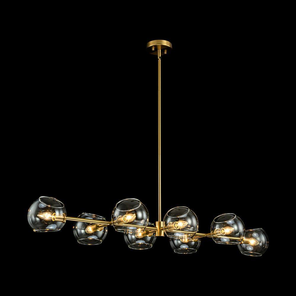 Rennnsan Josiah 8-Light Gold Linear Branch Sputnik Pendant Chandelier with Unique Clear Glass ...
