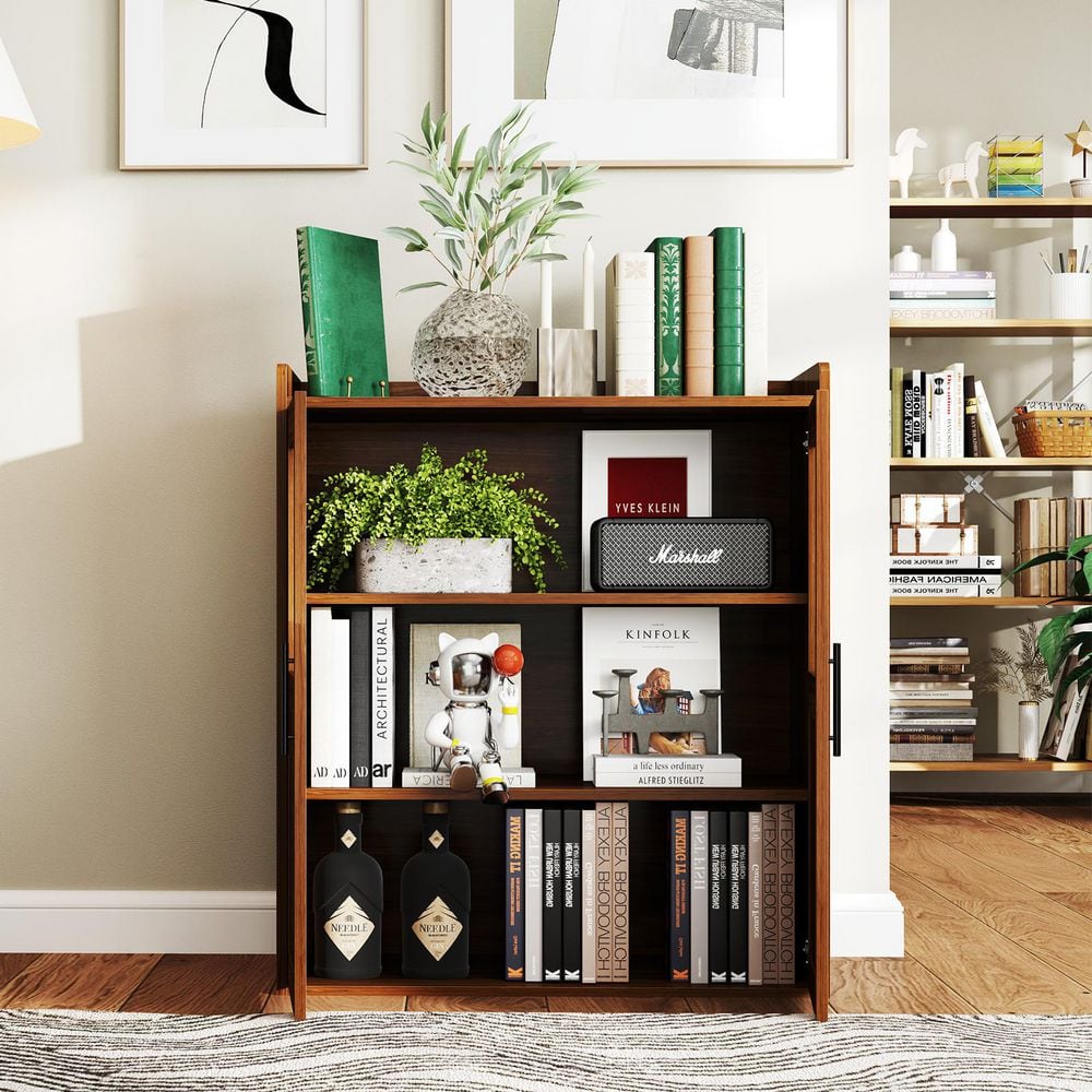 Bestier Mid-Century Modern Dark Walnut 31.5 in. Accent Office Cabinet ...
