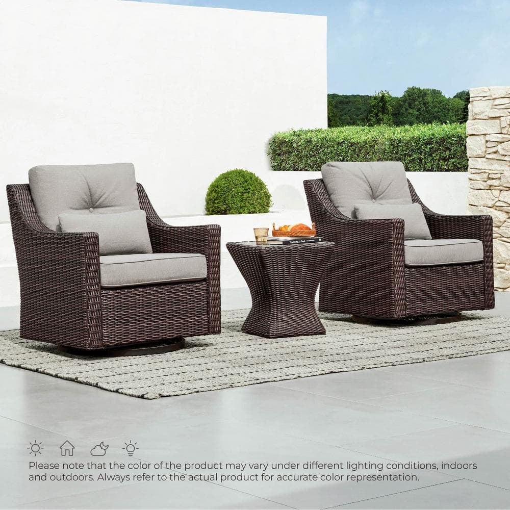 Spruce & Spring Thaddeus 3 Pieces Brown Fabric Rocking Wicker Swivel ...