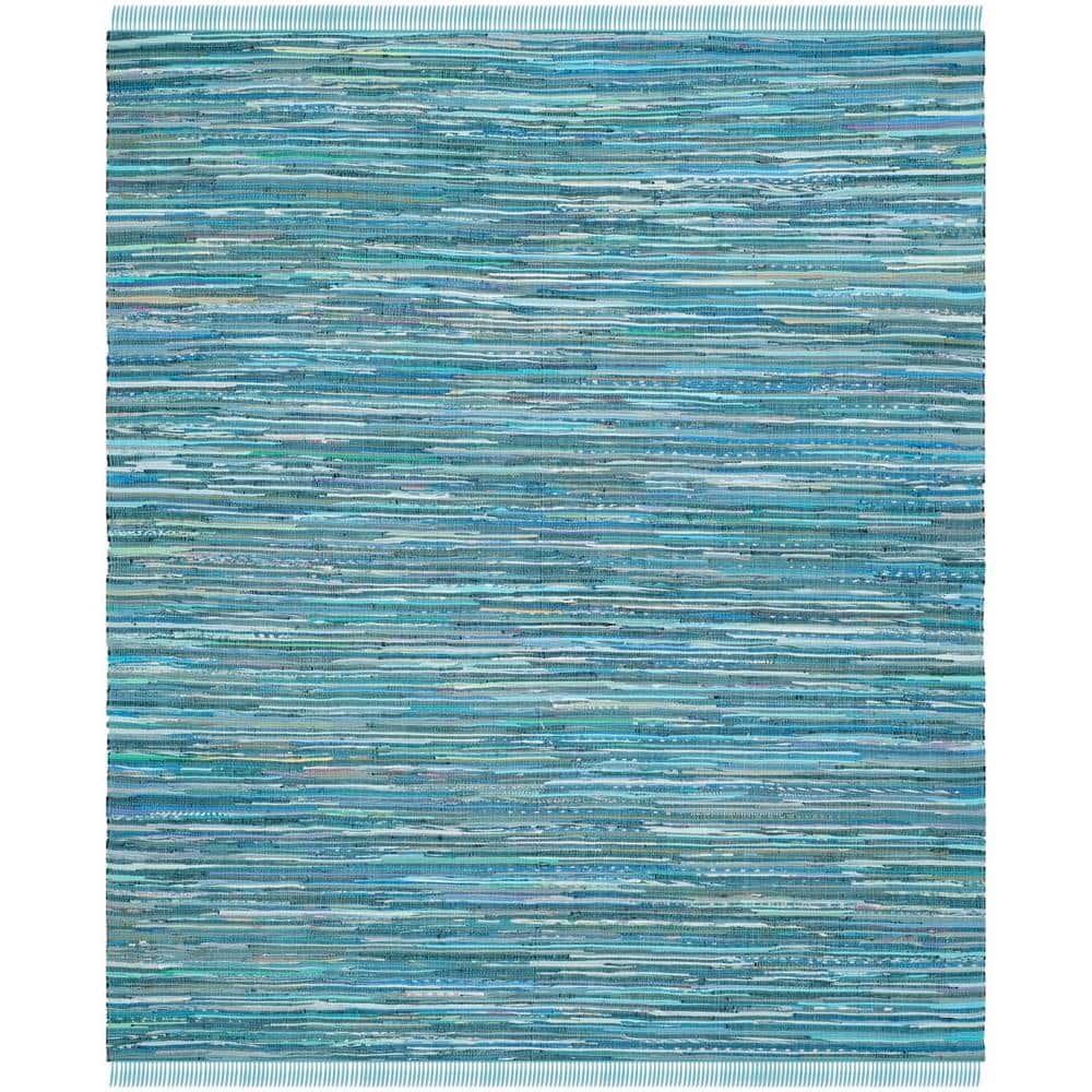 SAFAVIEH Rag Rug Blue/Multi 10 ft. x 14 ft. Striped Area Rug RAR121B-10 ...