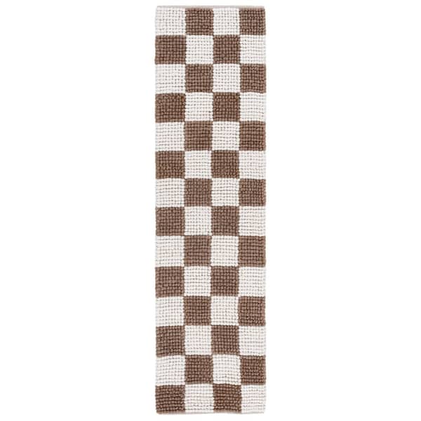 SAFAVIEH Natura 2 ft. x 8 ft. Brown/Ivory Modern Checkered Runner Rug ...