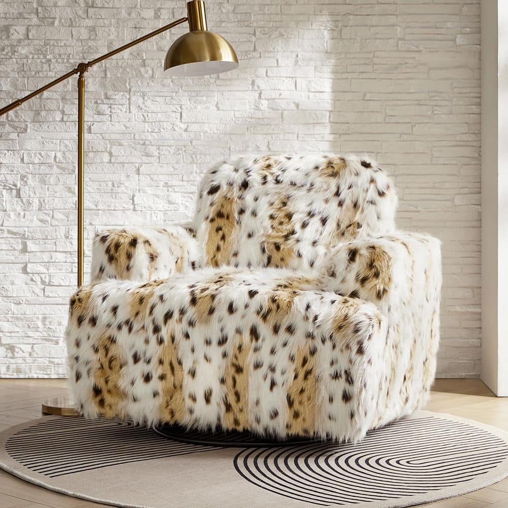 JAYDEN CREATION Jaime Snow Leopard Polyester Arm Chair with Swivel ...