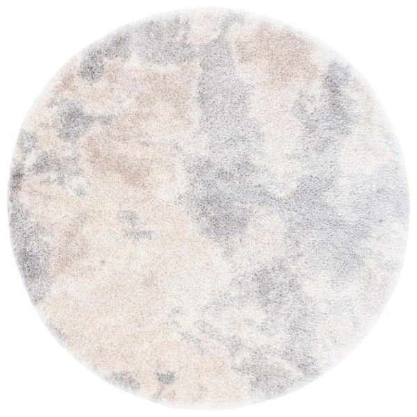 SAFAVIEH Cloud Shag 7 ft. x 7 ft. Ivory/Gray Distressed Flokati Round ...