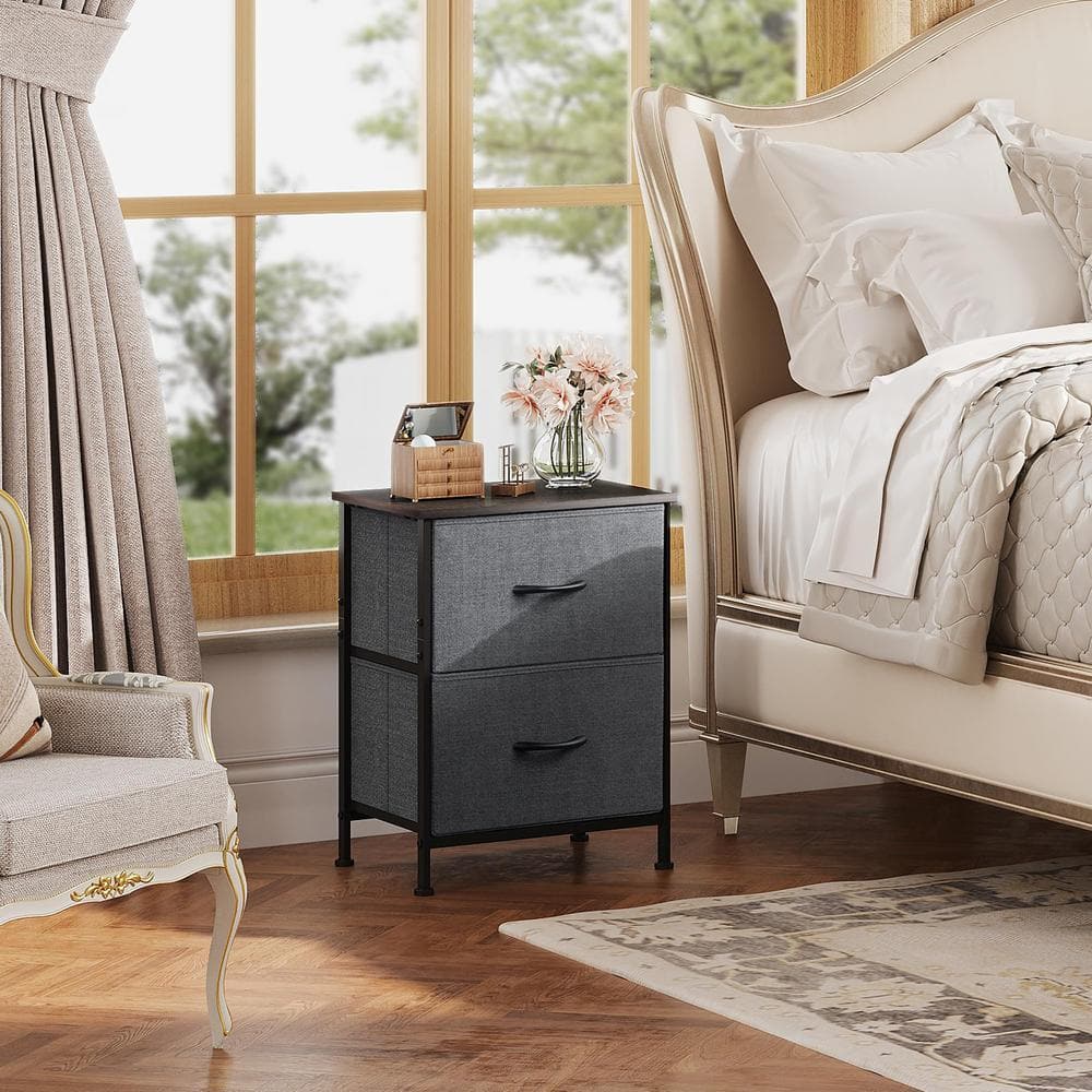 Angel Sar Dark Grey 2 Drawer Nightstand for Bedroom, Closet, Entryway ...
