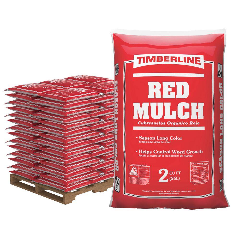 Timberline 2 cu. ft. Red Shredded Wood Bagged Mulch (Pallet of 70 Bags ...