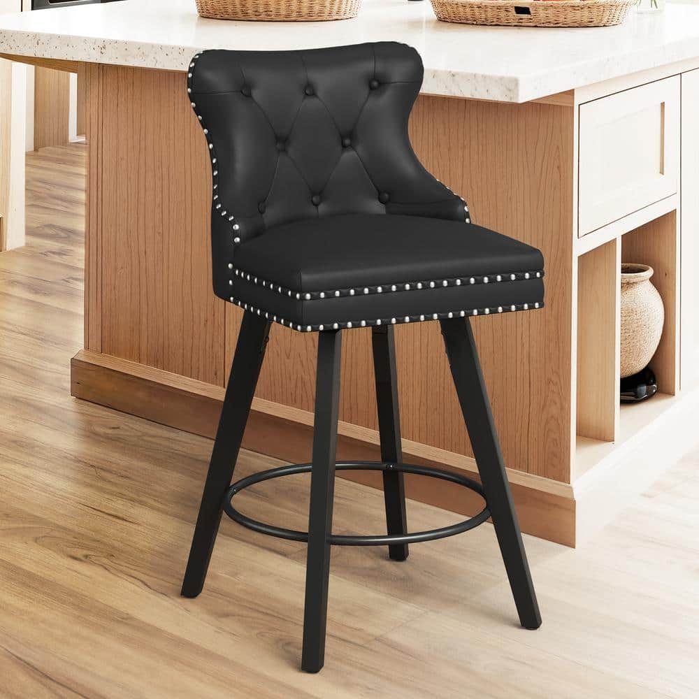 OrangeOne Apollo 27 in. Counter Stool Black Faux Leather Upholstered ...