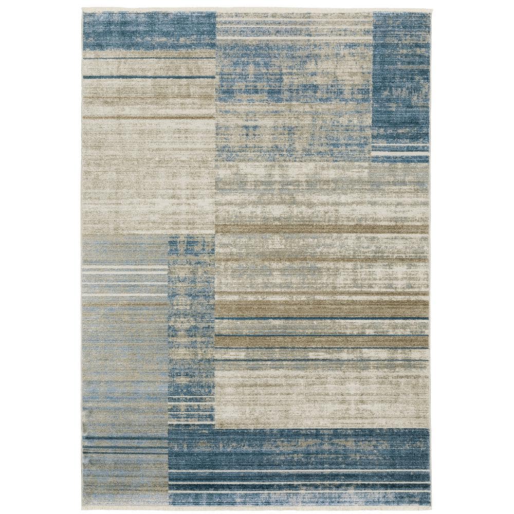 AVERLEY HOME Brooker Blue/Beige 5 ft. x 8 ft. Distressed Geometric ...