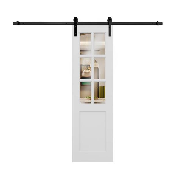 ARK DESIGN 24 in. x 80 in. 6 Lite Tempered Clear Glass White Primed MDF ...