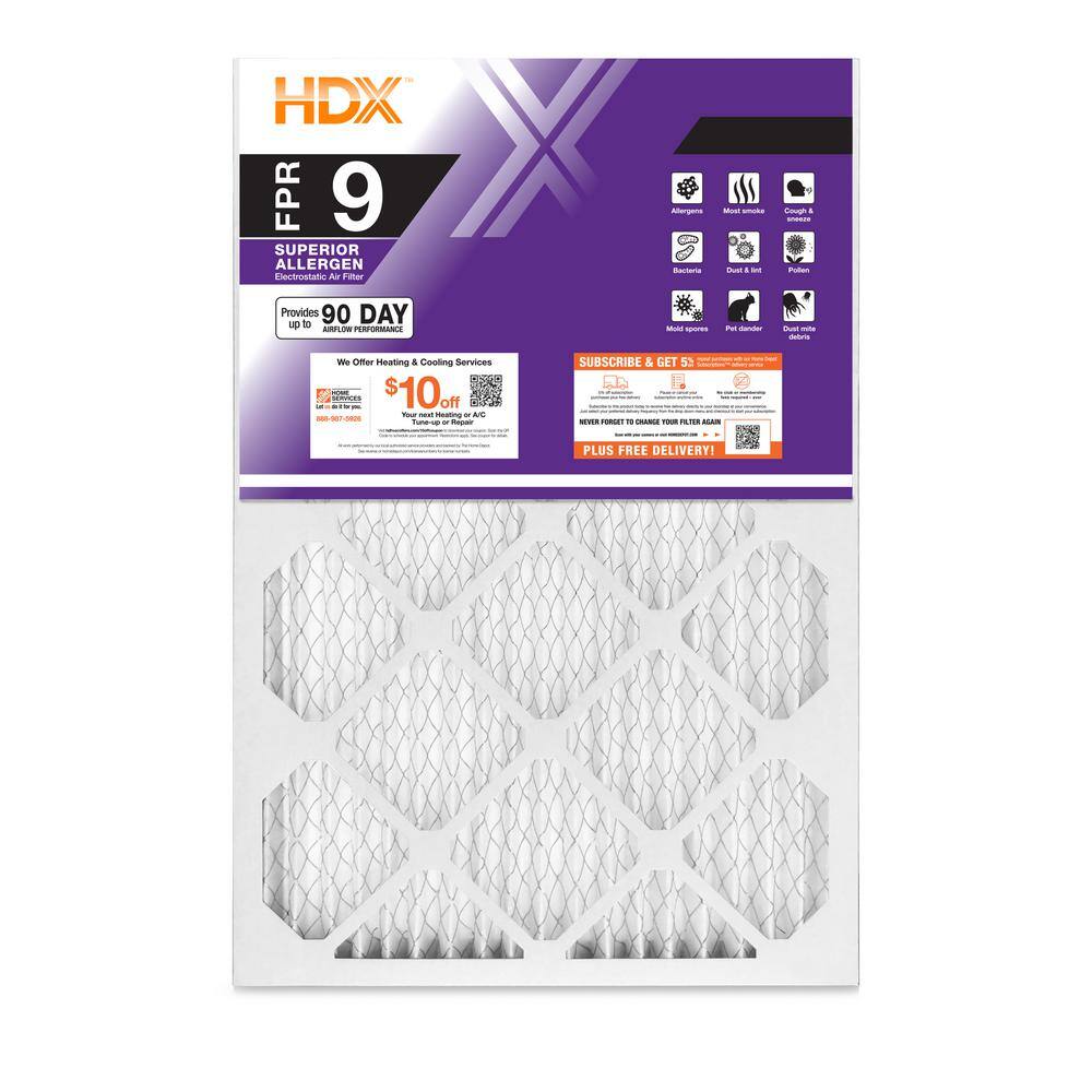 HDX 17.5 in. x 29.5 in. x 1 in. Superior Pleated Air Filter FPR 9, MERV ...