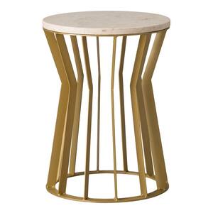 Emissary Oto Gold Metal Outdoor Stool/Side Table with Black Granite Top ...