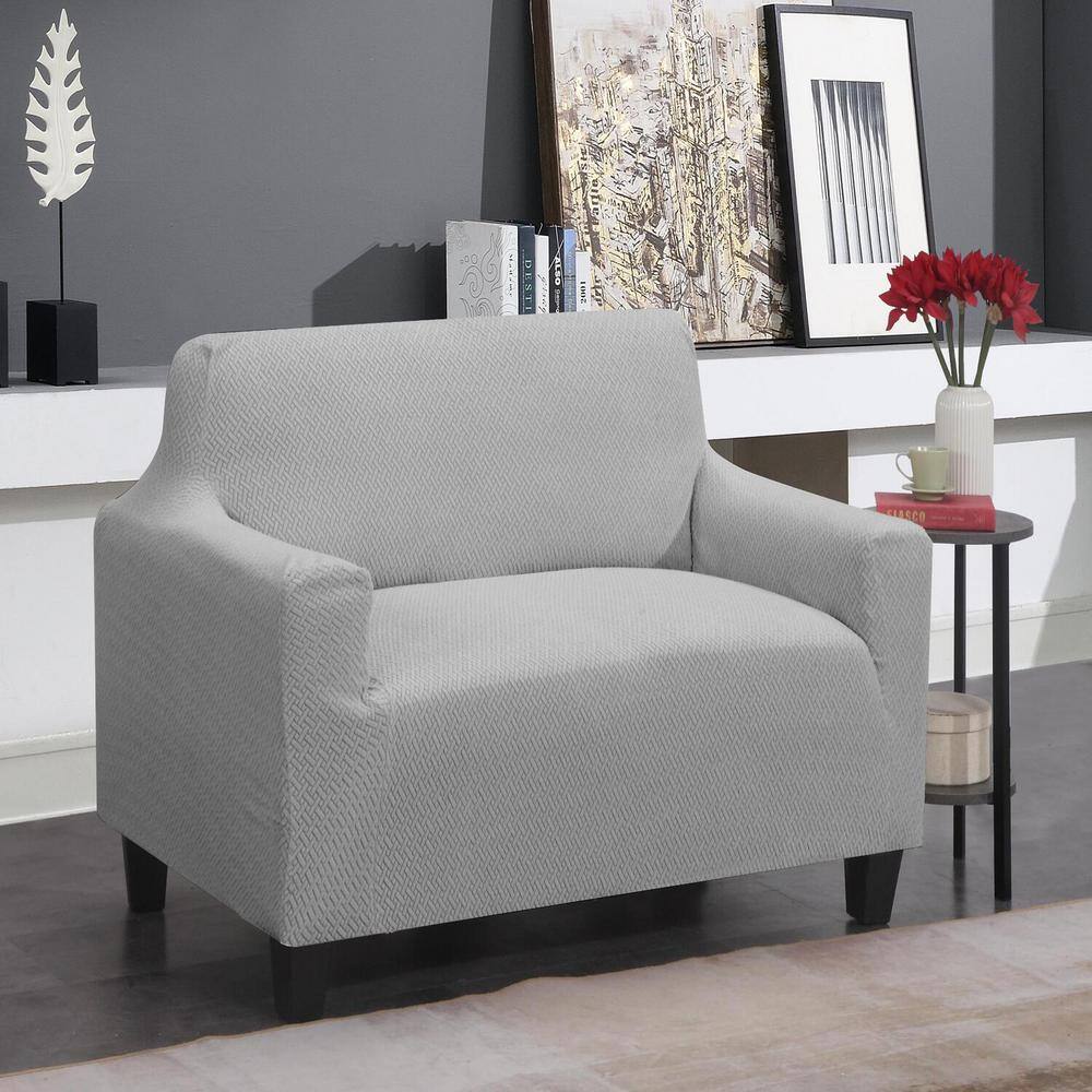 J&V TEXTILES Grey Microfiber Super Stretch Water Resistant Loveseat ...