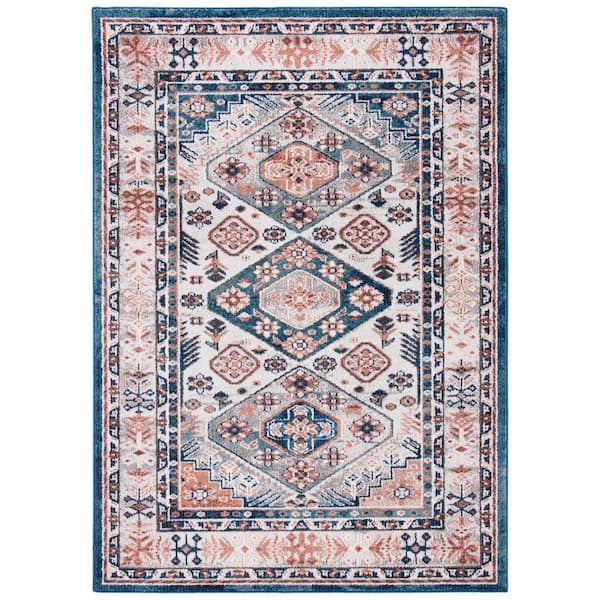 SAFAVIEH Crystal 8 ft. x 10 ft. Ivory/Blue Border Diamond Area Rug ...