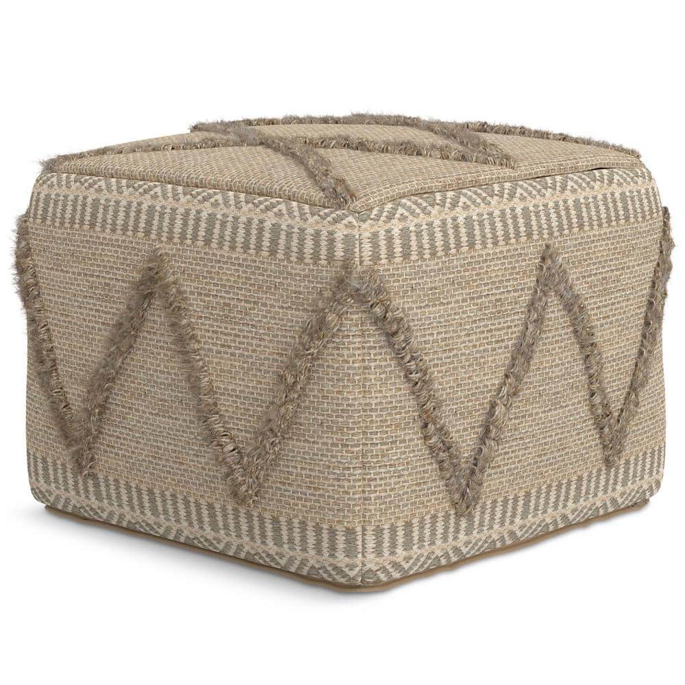 Reviews for Simpli Home Sweeney Boho Square Pouf in Brown Handloom ...