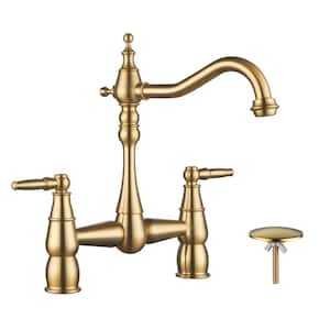 ARCORA Modern Double Handle High Arc Solid Brass Bridge Kitchen Faucet ...