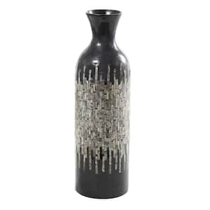 Litton Lane 34 in. Black Handmade Capiz Shell Decorative Vase with Gold ...