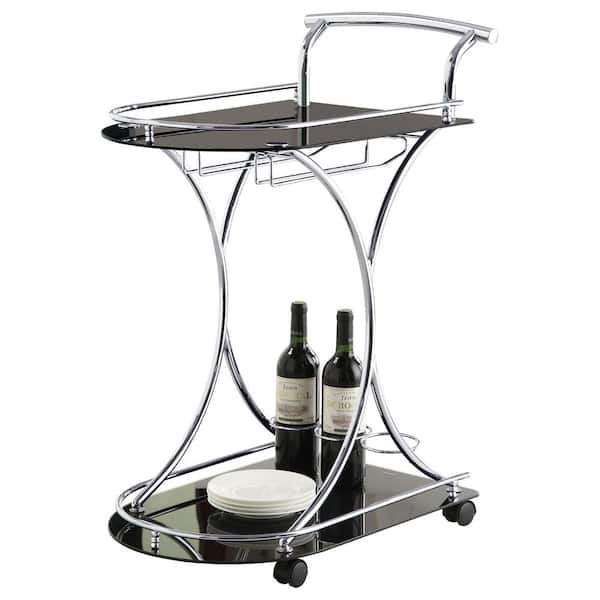 Coaster Elfman Chrome and Black 2-Shelve Serving Cart 910001 - The Home ...