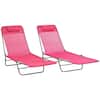 Outsunny Pink 2-Piece Metal Frame Matte Sling Outdoor Chaise Lounge 84G ...