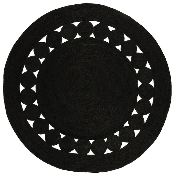 SAFAVIEH Natural Fiber Black 9 ft. x 9 ft. Border Woven Round Area Rug ...