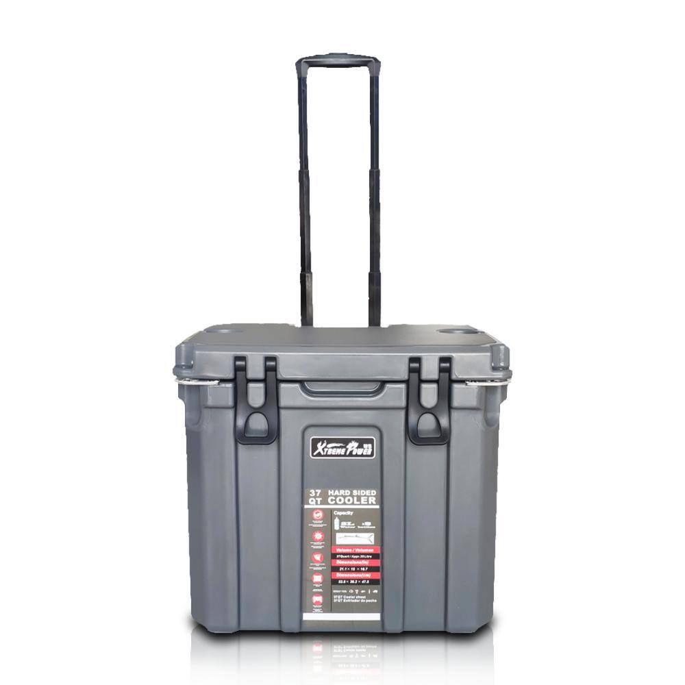 XtremepowerUS 37 Qt. Gray Insulated Ice Chest Cooler w/Telescoping Tote ...