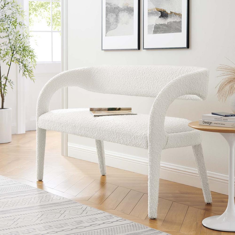 MODWAY Pinnacle in Ivory 55 in. Boucle Fabric Accent Bedroom Bench EEI ...