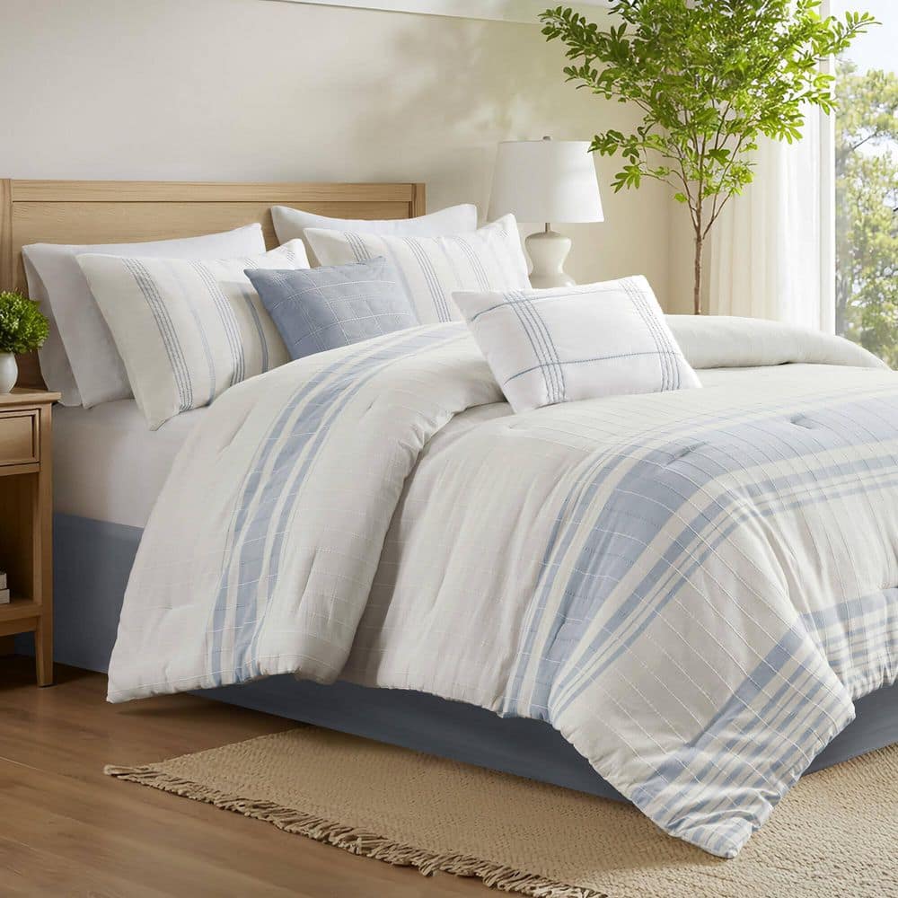 Morgan 6-Piece White/Blue Cotton Full Comforter Set HH10-1864 - The ...