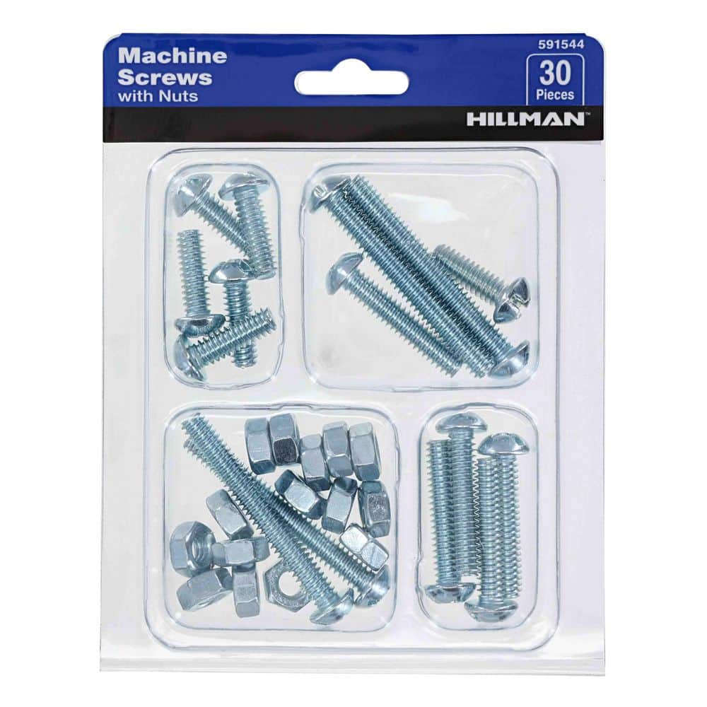 Hillman Zinc Round Head Machine Screws and Nuts Assorted Kit (30-Pack ...