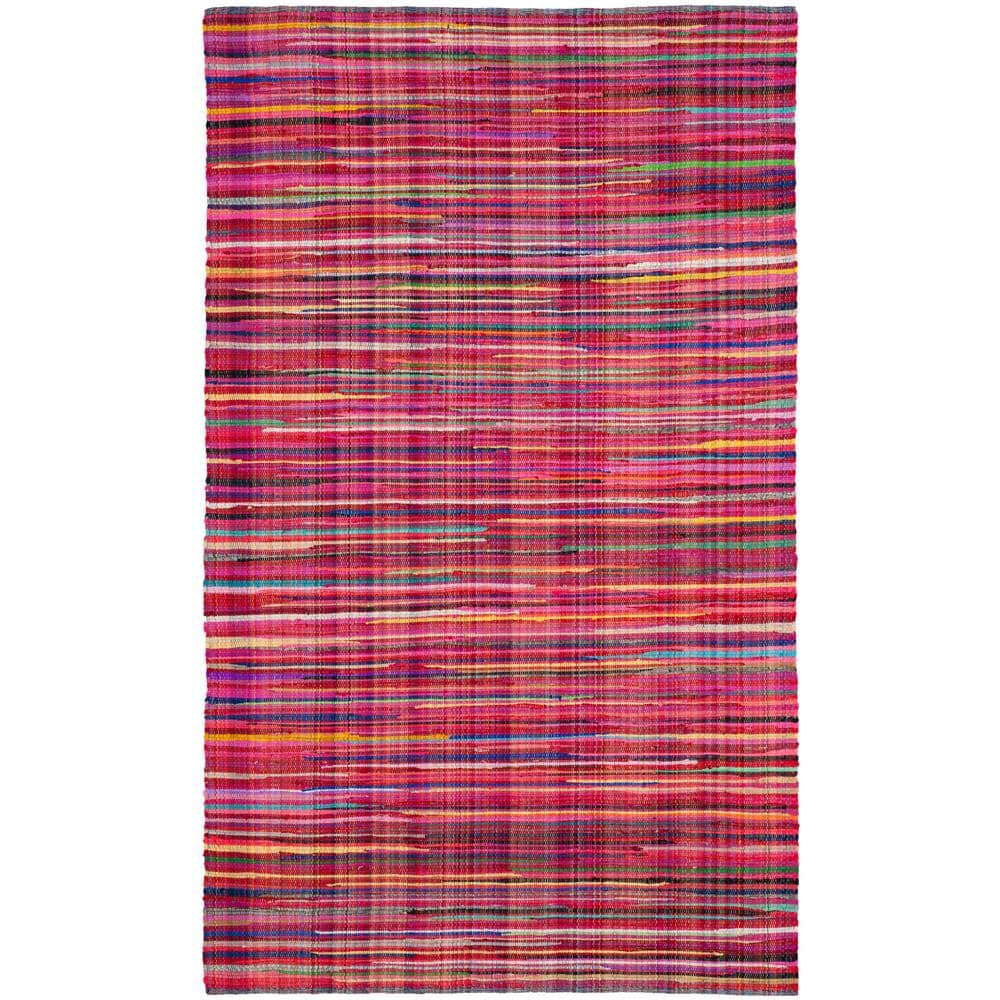 SAFAVIEH Rag Rug Red/Multi 6 ft. x 9 ft. Distress Striped Area Rug ...