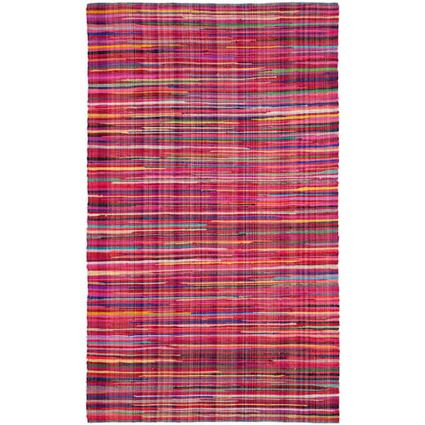 SAFAVIEH Rag Rug Red/Multi 6 ft. x 9 ft. Distress Striped Area Rug ...