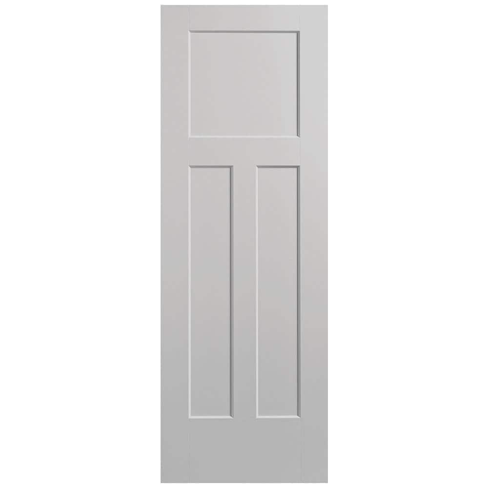 Masonite 28 in. x 80 in. 3-Panel Winslow Single Bore Solid Core Silver ...