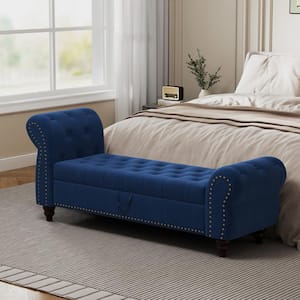 Harper & Bright Designs Navy Blue Tufted Armed Storage Bedroom Bench 24 ...