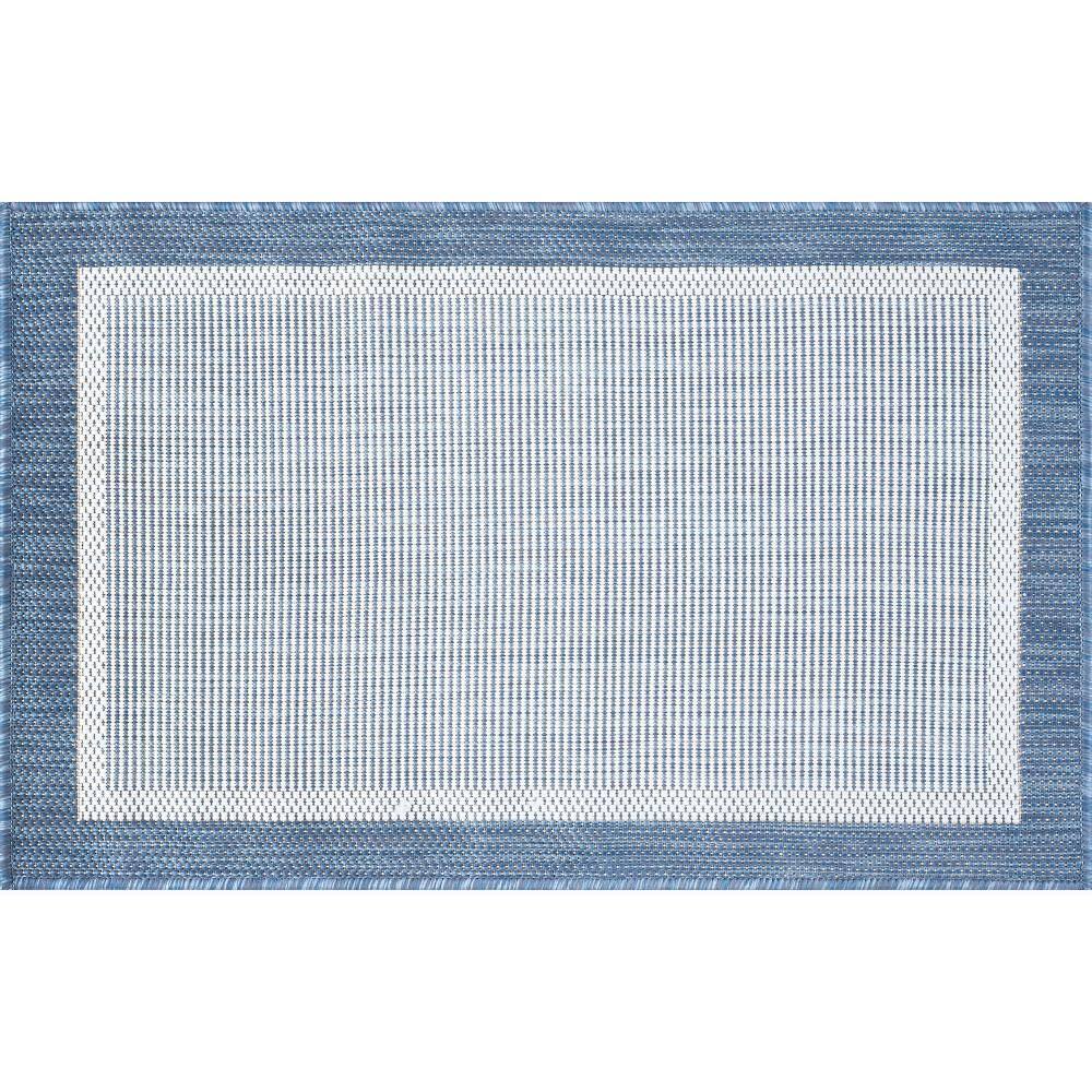 Tayse Rugs Eco Solid Border Blue 2 ft. x 3 ft. Indoor/Outdoor Area Rug ...
