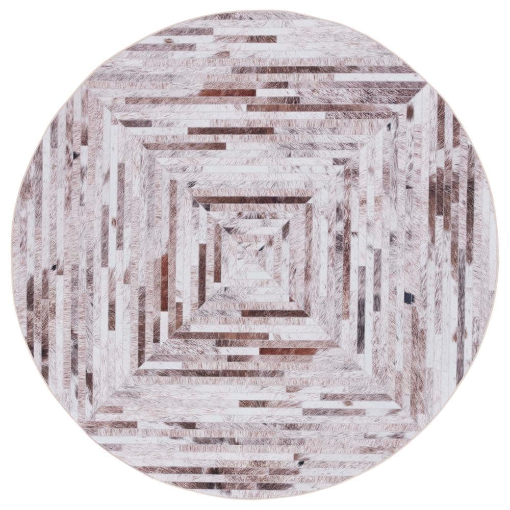 SAFAVIEH Faux Hide Beige/Brown 6 ft. x 6 ft. Machine Washable Striped ...