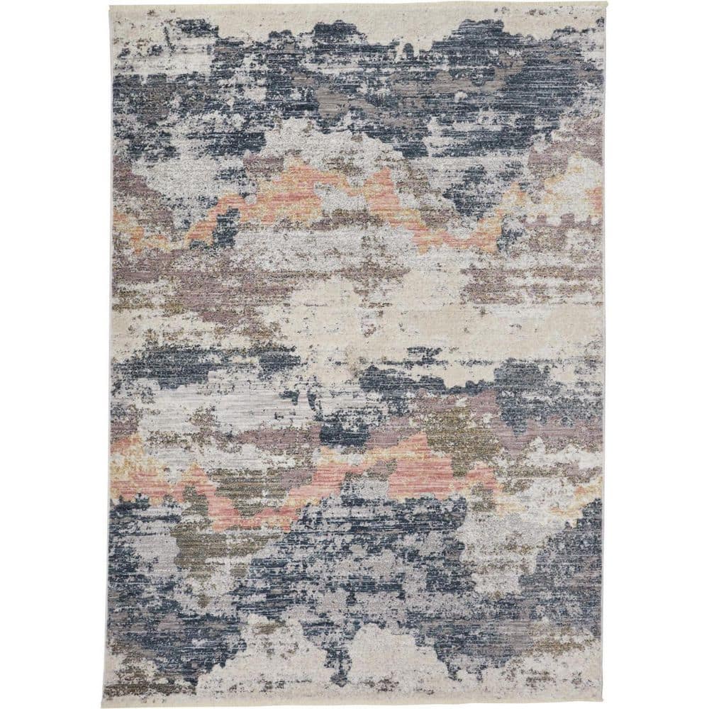 HomeRoots 8 ft. X 10 ft. Blue and Ivory Abstract Area Rug 2000514117 ...