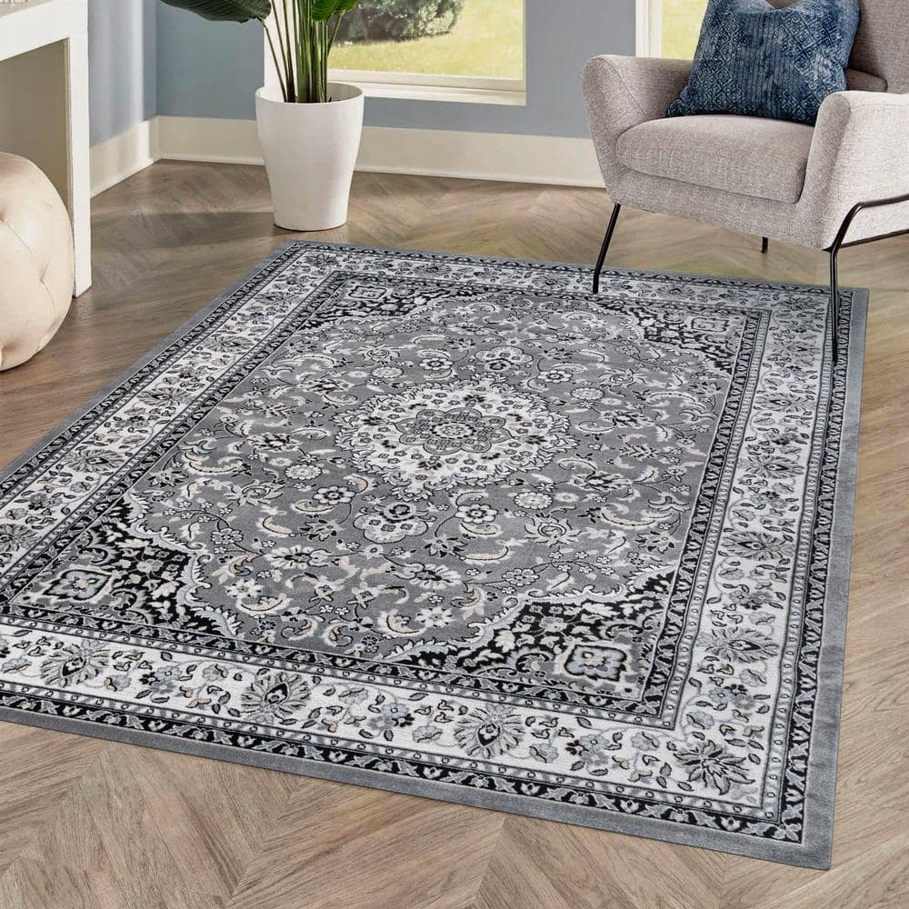 JONATHAN Y Palmette Modern Gray/Ivory 5 ft. x 8 ft. Persian Floral Area ...