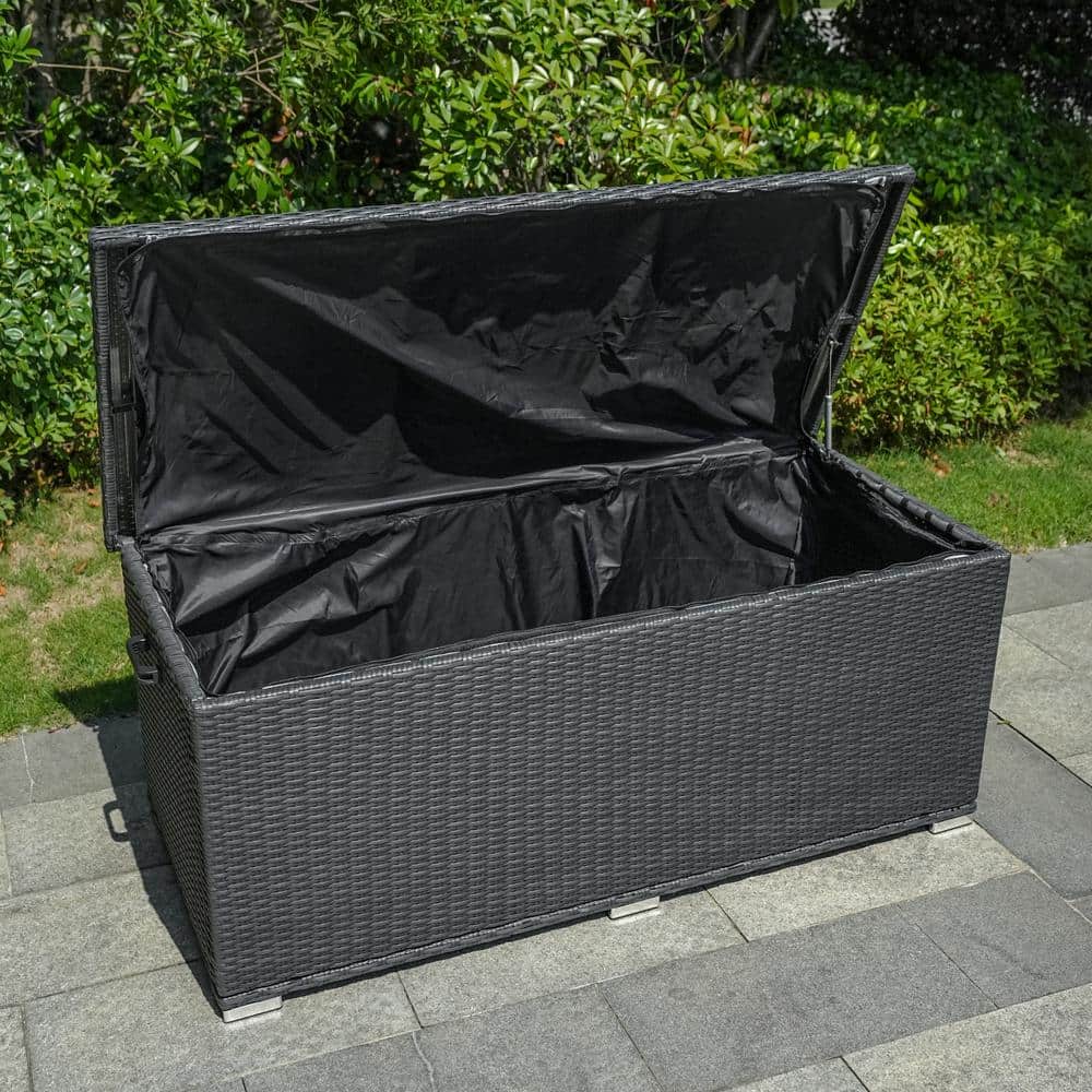 moda furnishings 150 Gal. Black Iron Wicker Deck Box MO-3256M-BK - The ...
