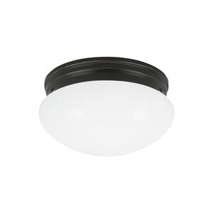 Generation Lighting Webster 9.5 in. 2-Light Bronze Classic Flush Mount with White Glass Shade ...