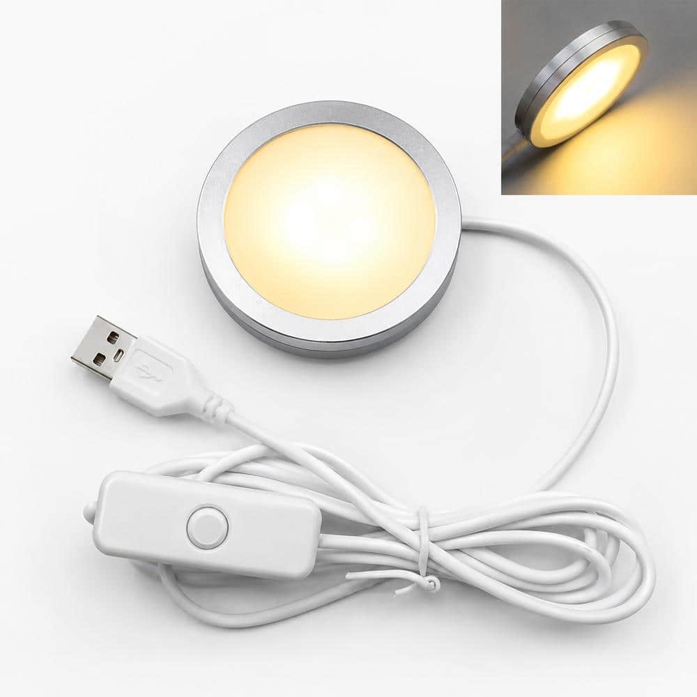 WTYUIO 2.36 in. USB Plug-in Warm White LED Under Cabinet Puck Lights ...