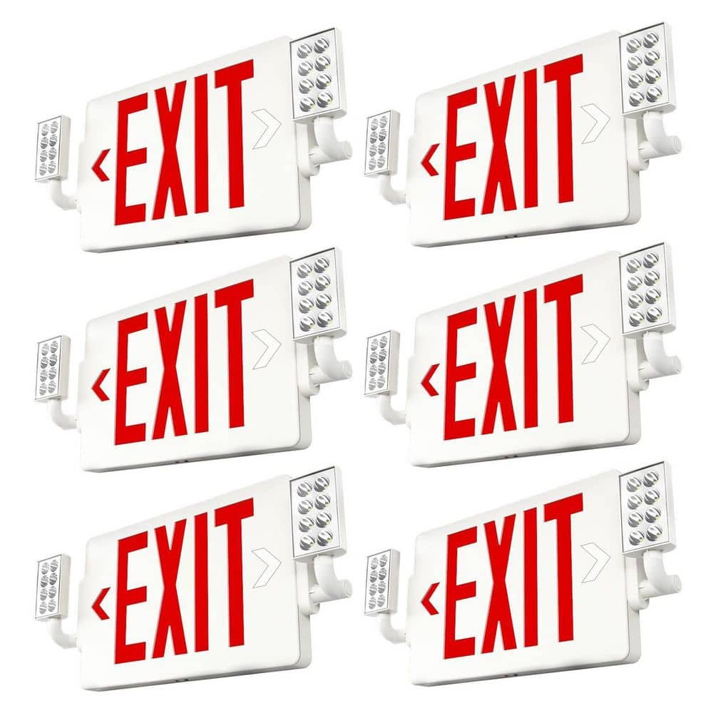 6-Pack LED Double-Sided Exit Sign with Emergency Lights Adjustable Hard ...