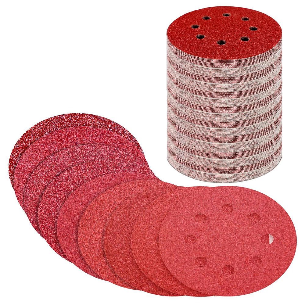 5 Inch Flocked Sanding Discs Sandpaper with 8 Hole Hook and Loop for ...