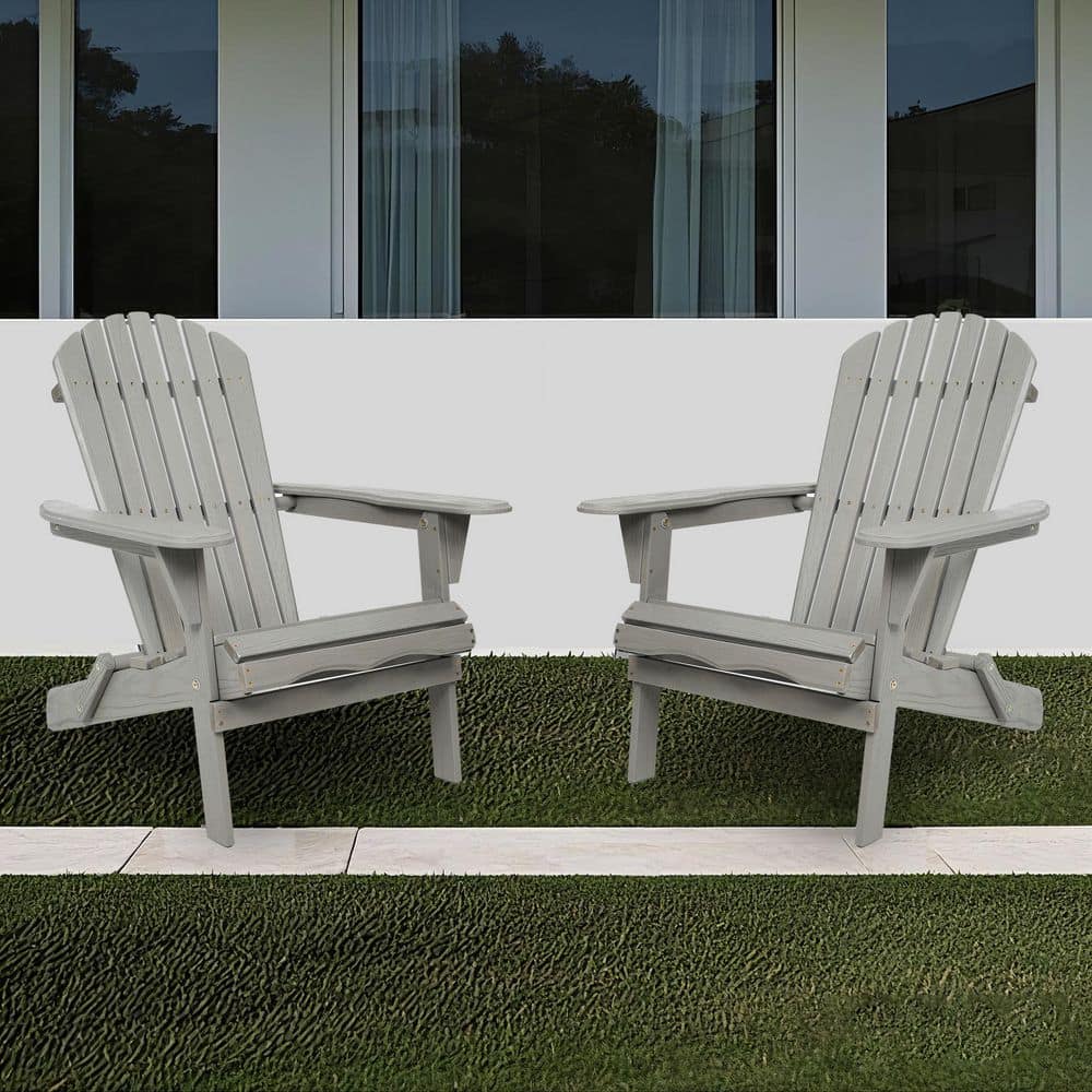 Light Gray Solid Cedar Wood Outdoor Folding Adirondack Chairs, Fire Pit ...