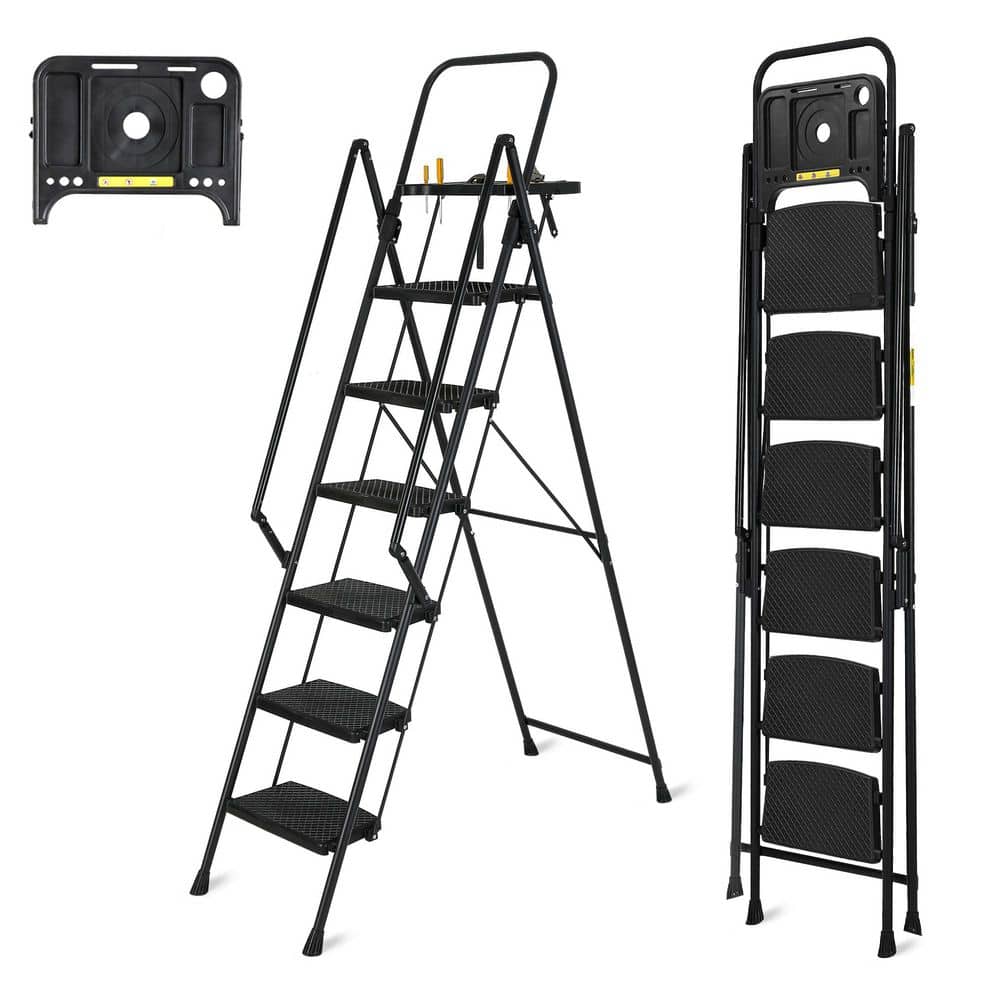 Tatayosi 6-Step Compact Metal Step Stool Ladder with Tool Tray, 350 lbs ...