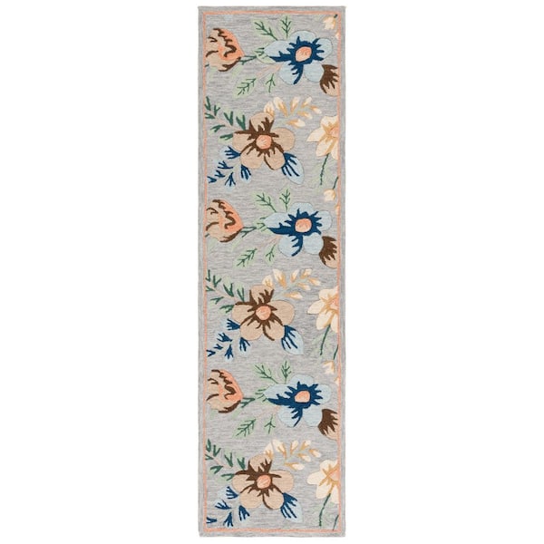 SAFAVIEH Blossom 3 ft. x 8 ft. Gray/Blue Contemporary Floral Runner Rug ...