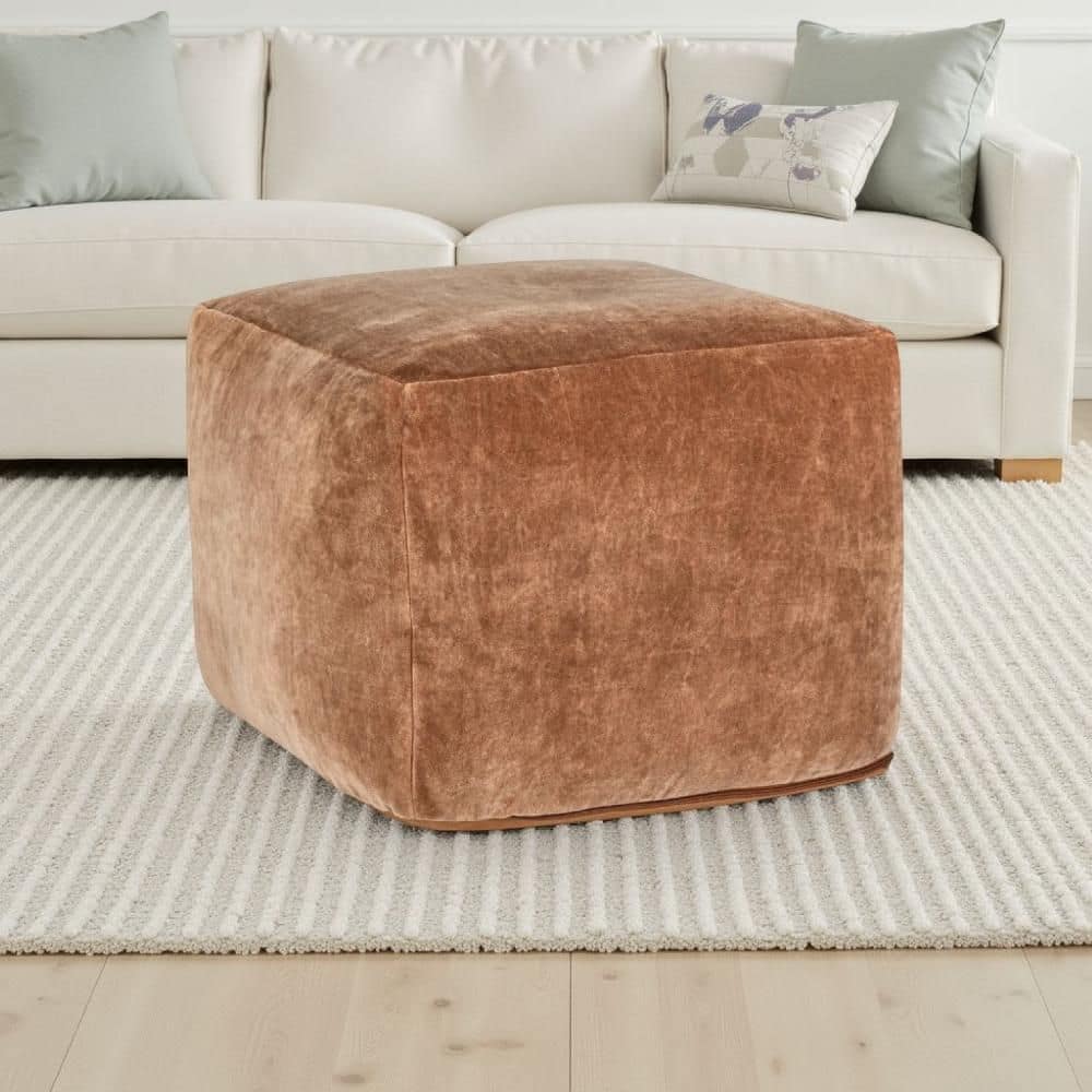 Benjara May Rust Orange Velvet Square Accent Ottoman BM333045 - The ...