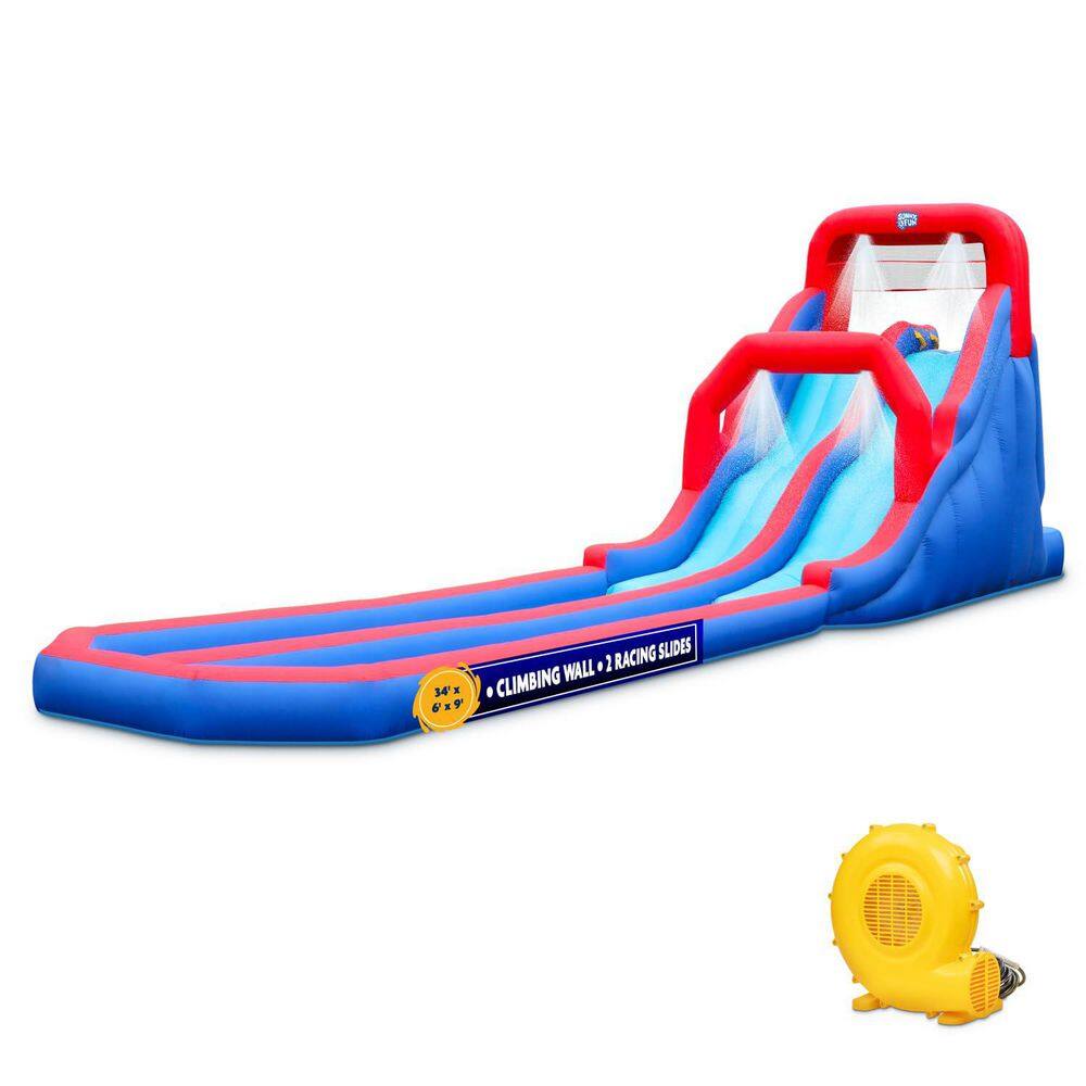 SUNNY & FUN Dual Splash Blue Inflatable Water Slide Park and Blow up ...