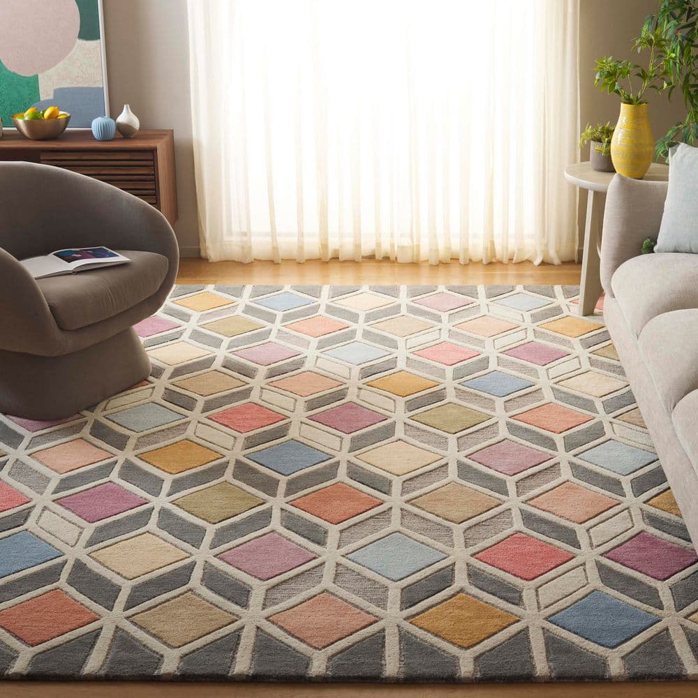 SAFAVIEH Rodeo Drive 8 ft. x 10 ft. Gray/Beige Isometric Illusion Area ...