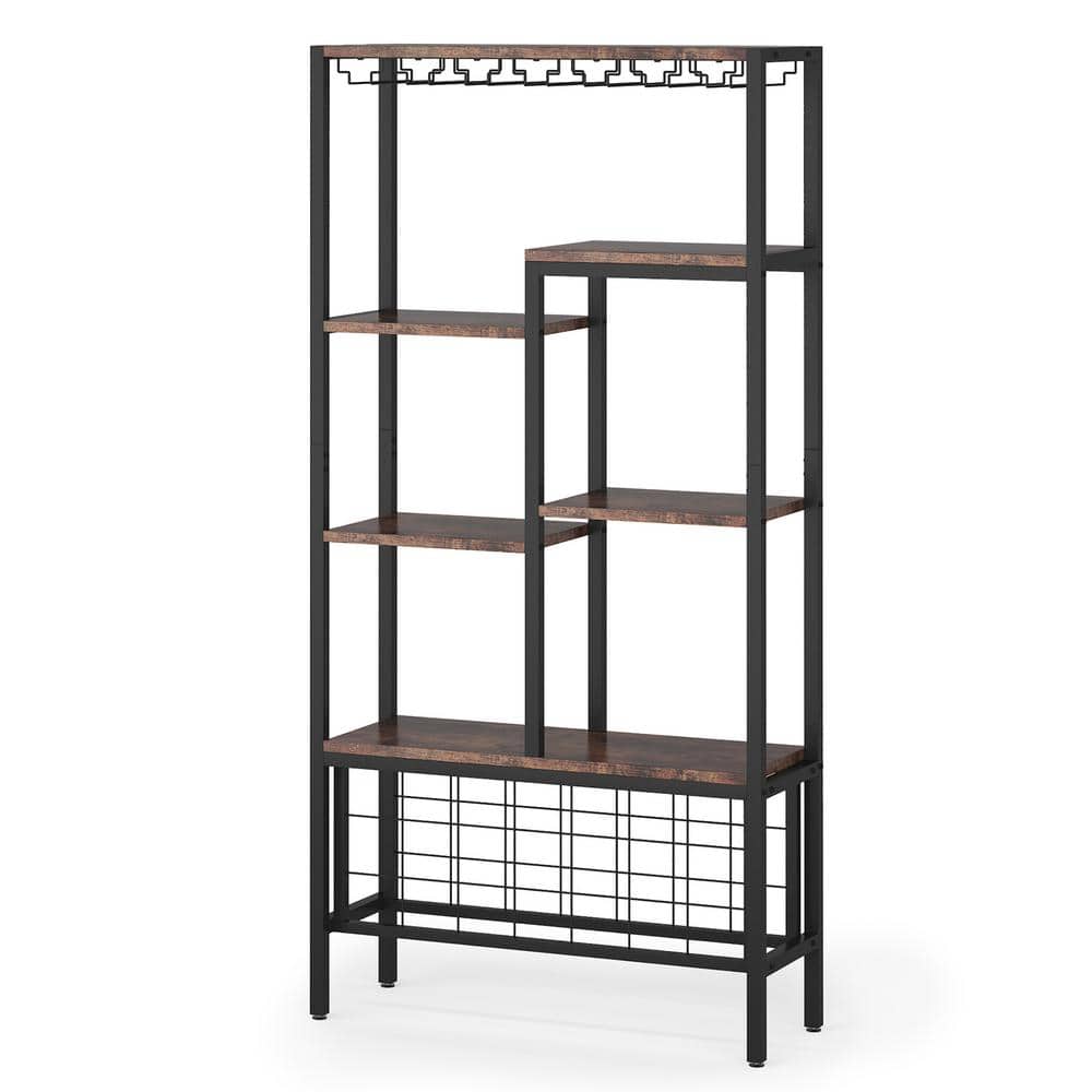 BYBLIGHT Walter 63 in. Brown Wood 5-Tier Wine Rack, Vintage Tall Wine ...