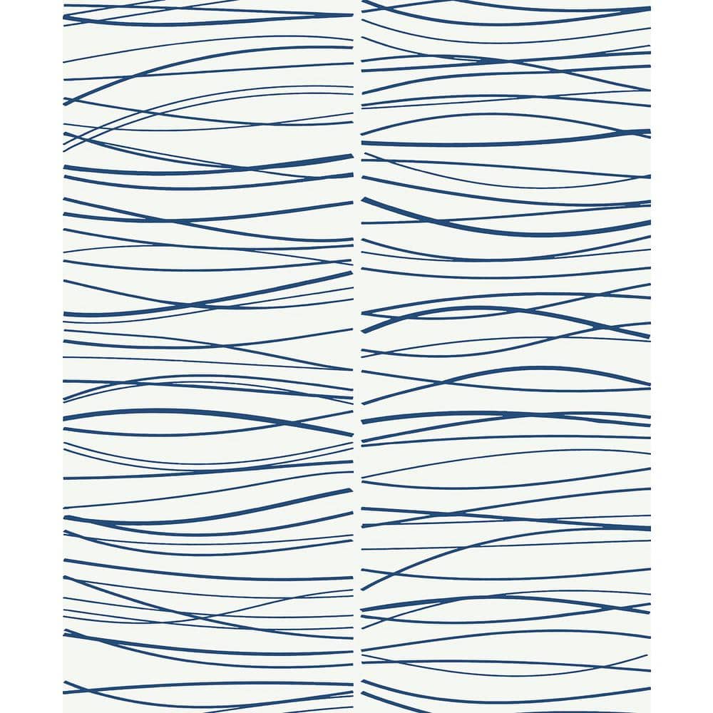 NextWall Blue Wave Lines Vinyl Peel and Stick Wallpaper Roll (Covers 31 ...